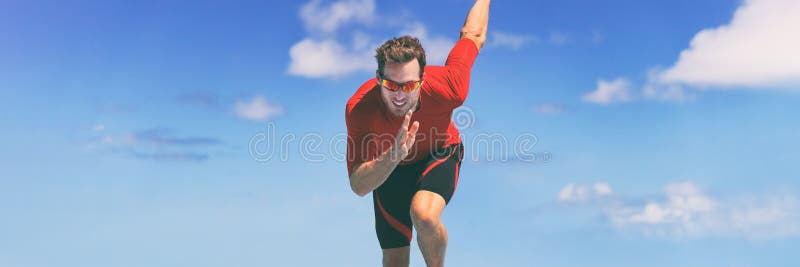 Athlete Runner Man Sprinting on Run Race. Horizontal Banner Panoramic ...