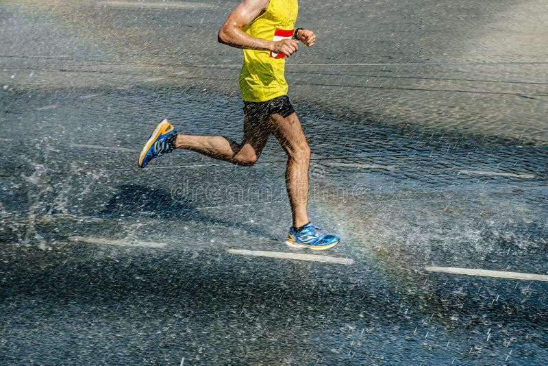 Athlete Runner Run Water Splashes Stock Photo - Image of feet, road ...