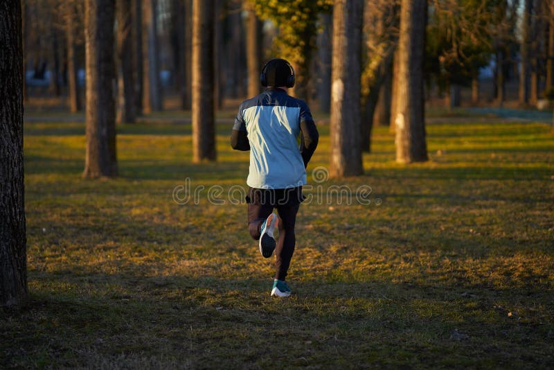 Athlete Running in the Park, View from Back Stock Photo - Image of ...