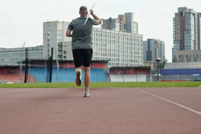 Athlete Running and Preparing for Javelin Throw Practice Stock Image ...