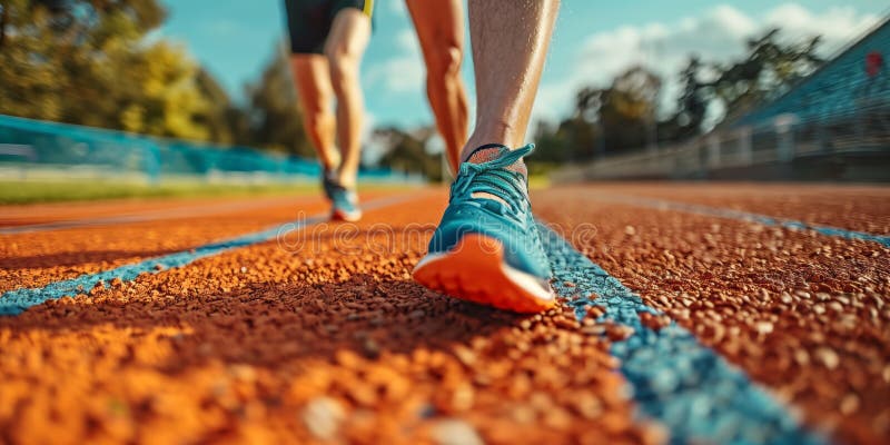 Athlete Running on a Racetrack at Stadium Stock Illustration ...