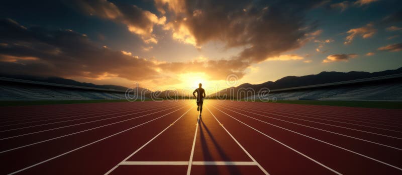 Athlete Running on Racetrack at Sunset. Stock Illustration ...