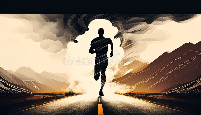 Athlete Running Road, Digital Art Illustration, Generative AI Stock ...