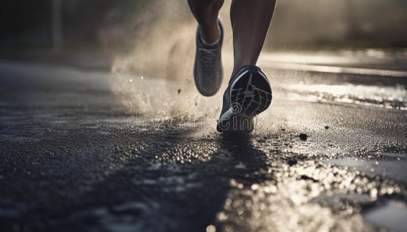 Athlete Running in Wet Nature, Determined for Sports Race Generative AI ...