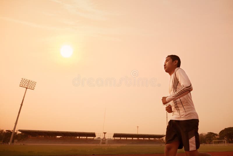 Athlete Runs Around the Stadium Stock Image - Image of race, outside ...