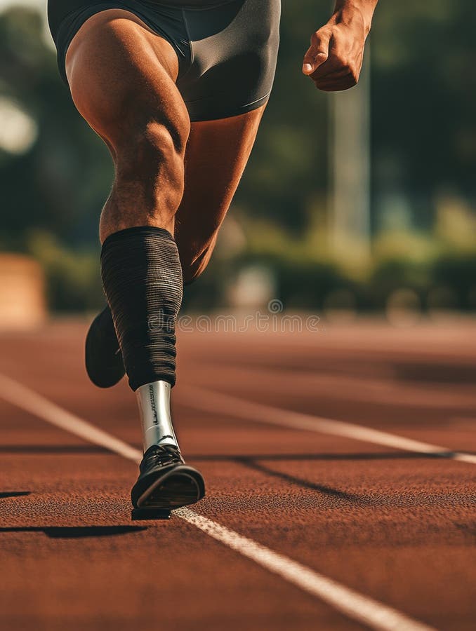 An Athlete Runs on a Track, Showcasing Determination and Speed while ...