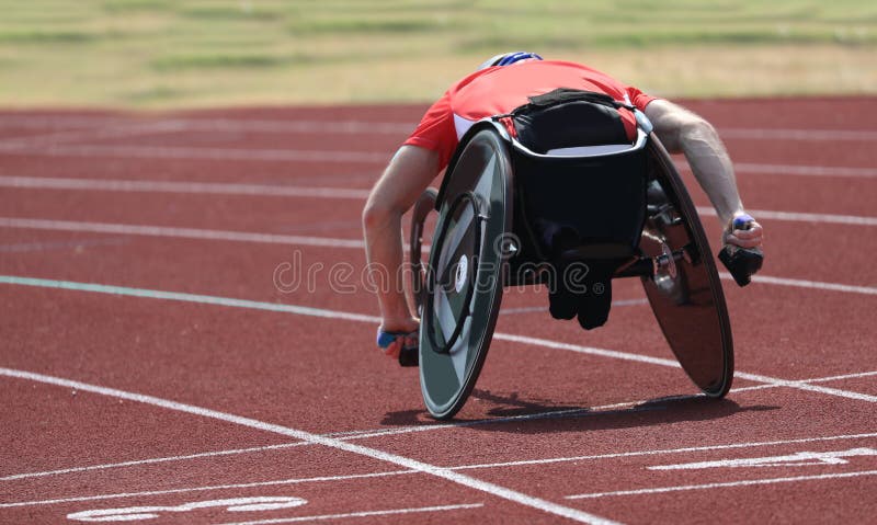 Athlete Runs on the Wheelchair in the Running Track Stock Image - Image ...