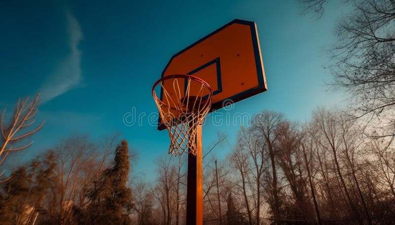 Athlete Scores Under the Basketball Hoop at Dusk Generated by AI Stock ...