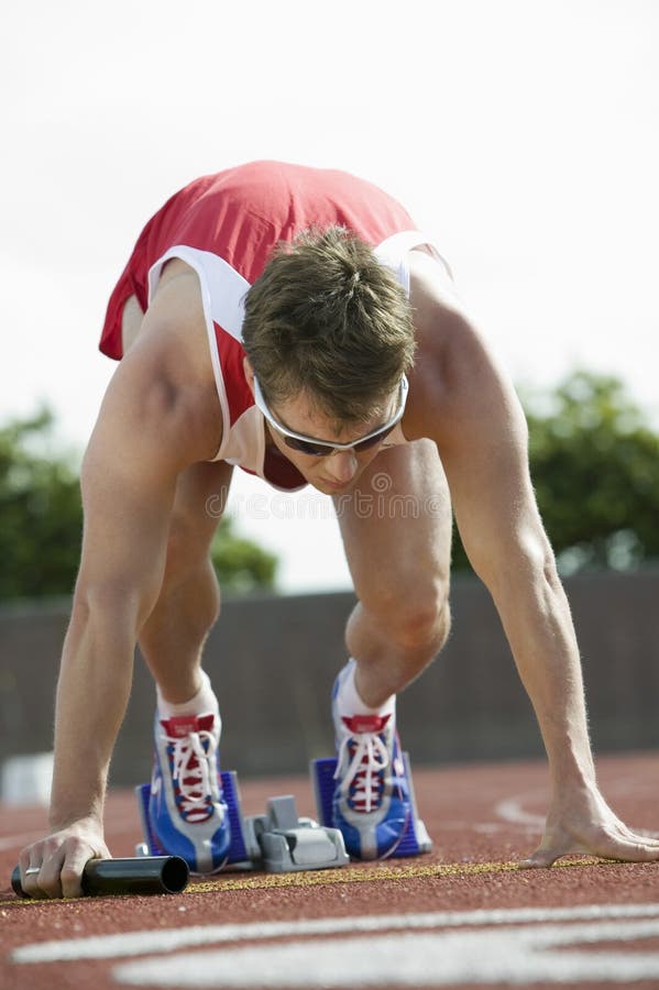 Athlete in Starting Blocks with Baton Stock Image - Image of health ...
