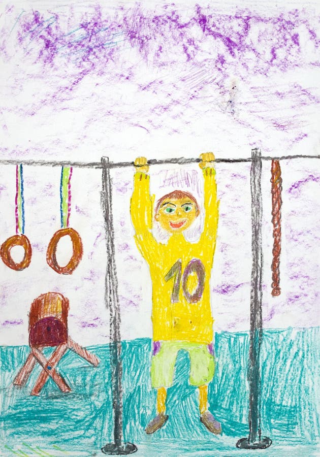 Athlete during Training. Children`s Drawing in Pencil Stock Image ...