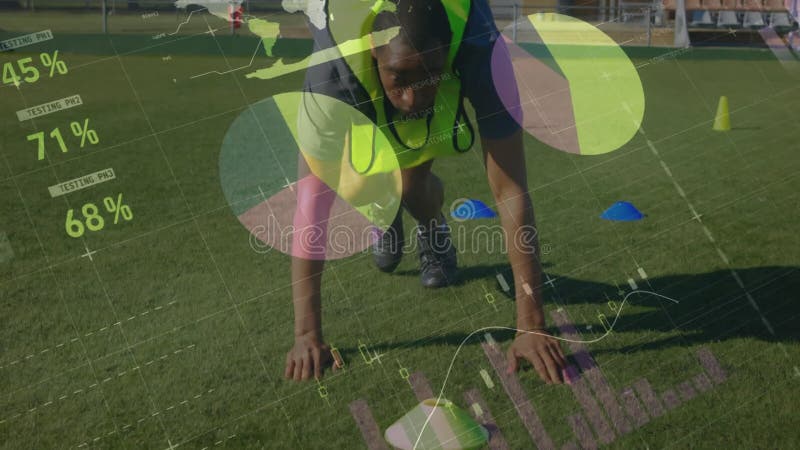 Athlete Training on Field with Performance Data Analysis Animation Over ...