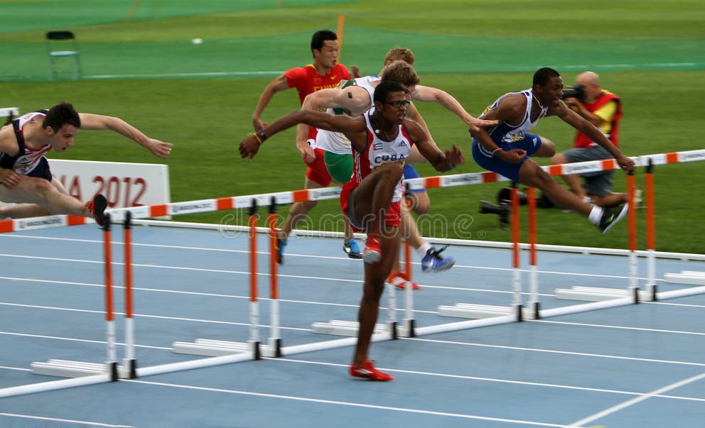 Athletes Compete in the 110 Meters Final Editorial Stock Photo - Image ...