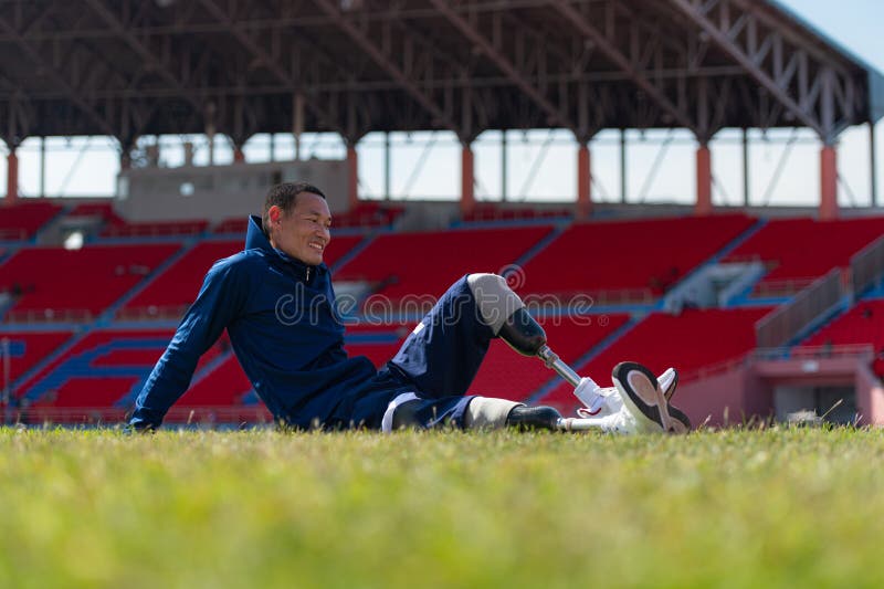Athletes with Disabilities Take a Break at the Stadium Stock Image ...