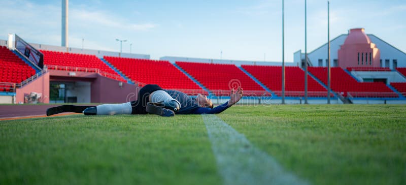 Athletes with Disabilities Take a Break at the Stadium Stock Photo ...