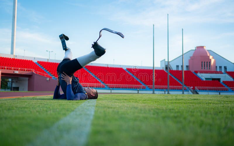 Athletes with Disabilities Take a Break at the Stadium Stock Image ...