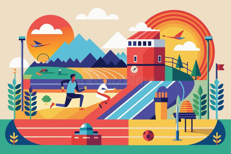 Athletes Engage in Track and Field Activities within a Colorful ...