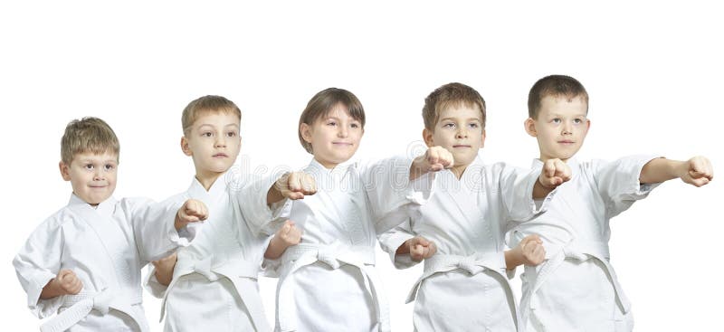 The Girl And Two Boys In Kimono Beat Punch Arm Stock Image - Image of ...