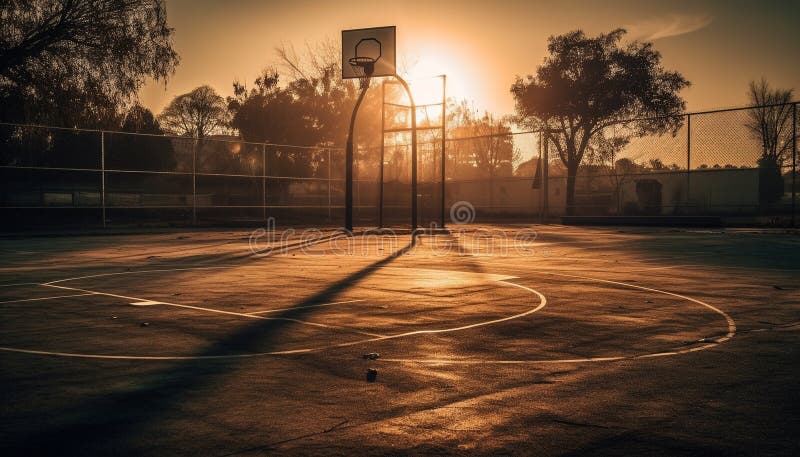 Athletes Play Competitive Sport at Illuminated Basketball Hoop ...