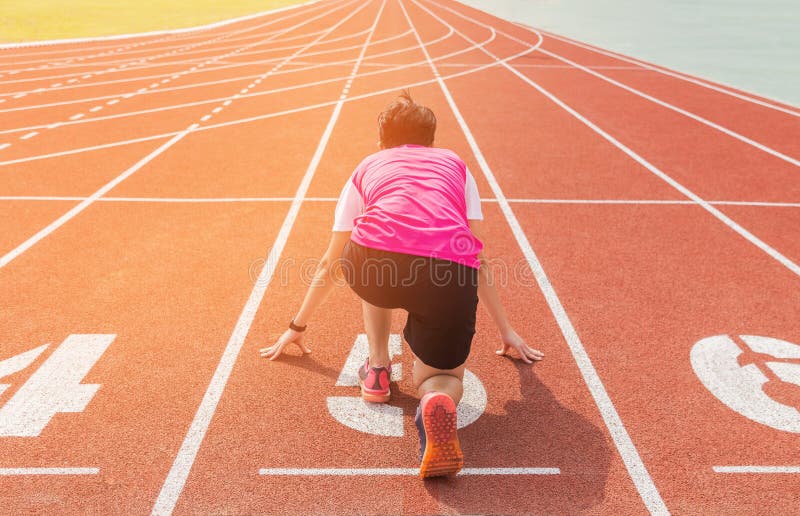 Athletes Preparing for Race on Starting Blocks. Stock Photo - Image of ...