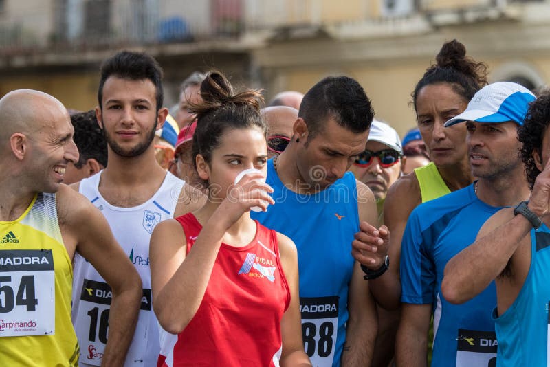 Athletes Ready To Start during a Marathon Held in Sicily Editorial ...