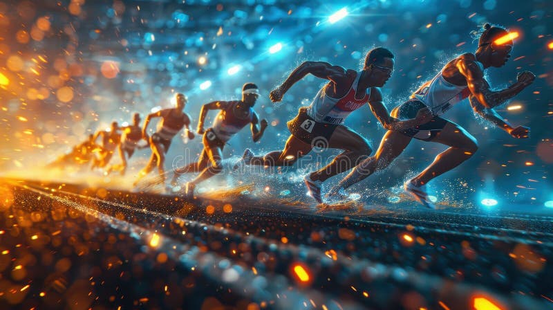 Athletes Sprinting in Intense Race Stock Image - Image of dynamic ...