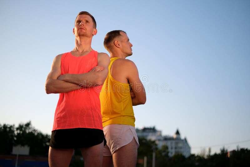 Portrait of Two Athletes Runners after the Competition Stock Image ...