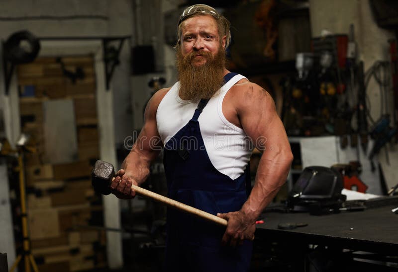 Athletic Blacksmith in Workshop Stock Image - Image of tool, blacksmith ...