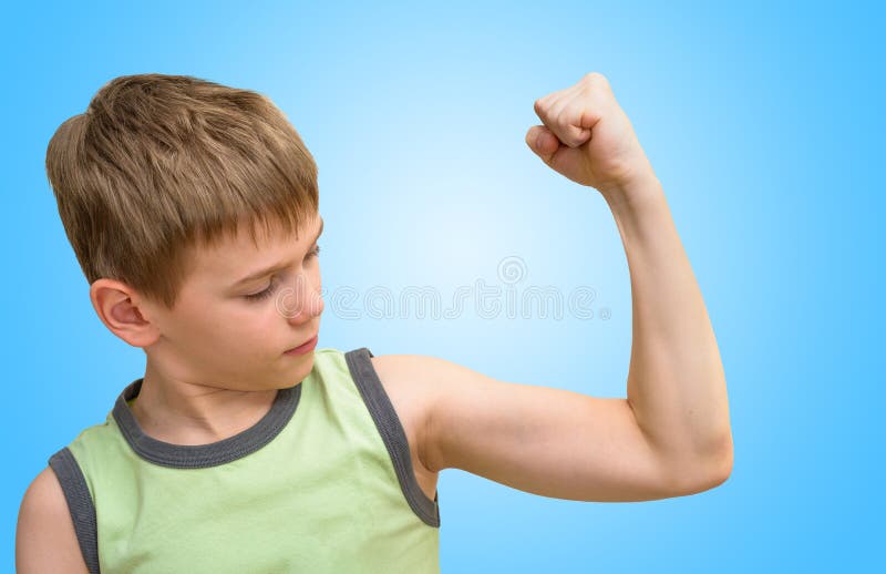 Athletic Boy Looking at the Biceps Muscle Stock Photo - Image of shape ...