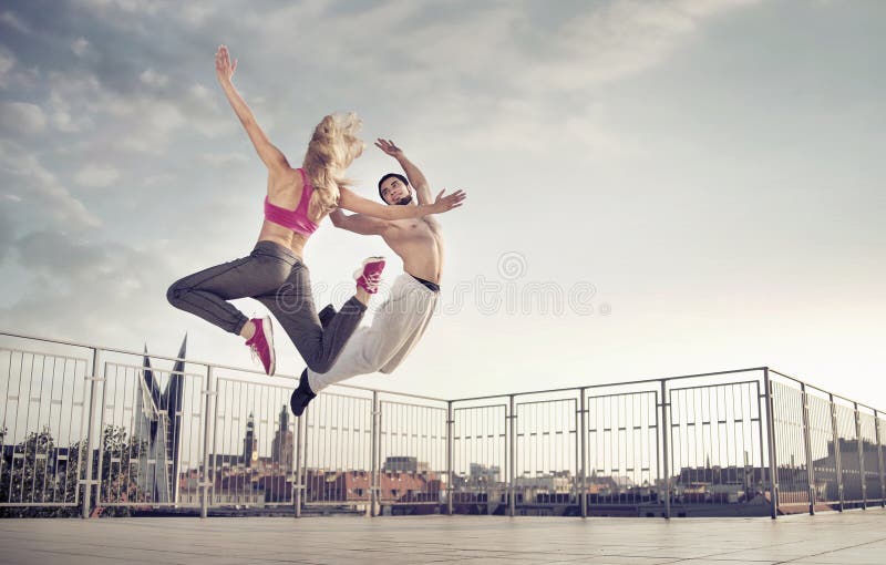 Athletic Couple during the Jump Training Stock Image - Image of beauty ...