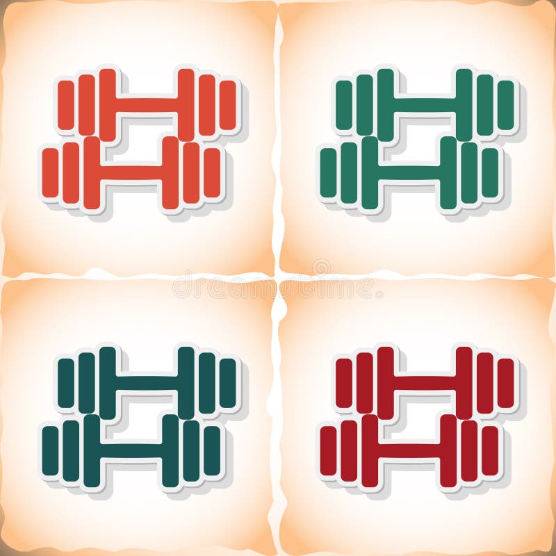 Athletic Dumbbell. Flat Sticker with Shadow on Old Paper Stock Vector ...