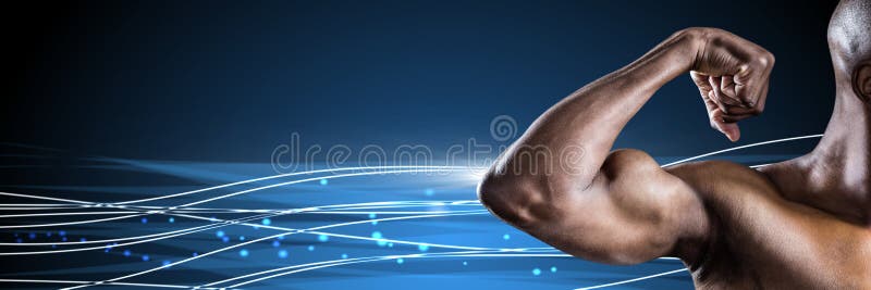Athletic Fit Strong Man Flexing Muscle with Blue Curves Stock Image ...