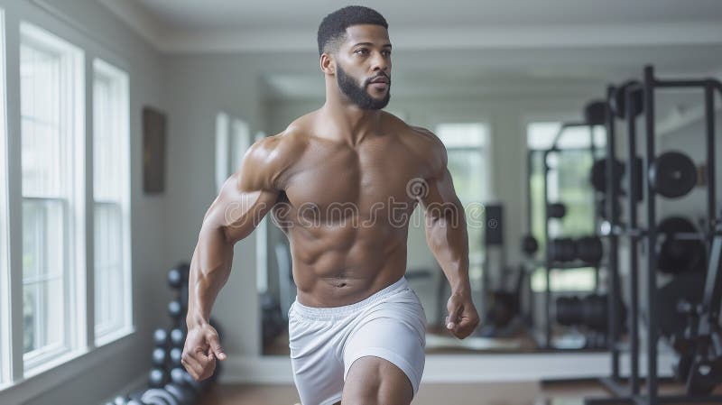 Muscular Athlete Training Indoors with Determination and Focus in a ...