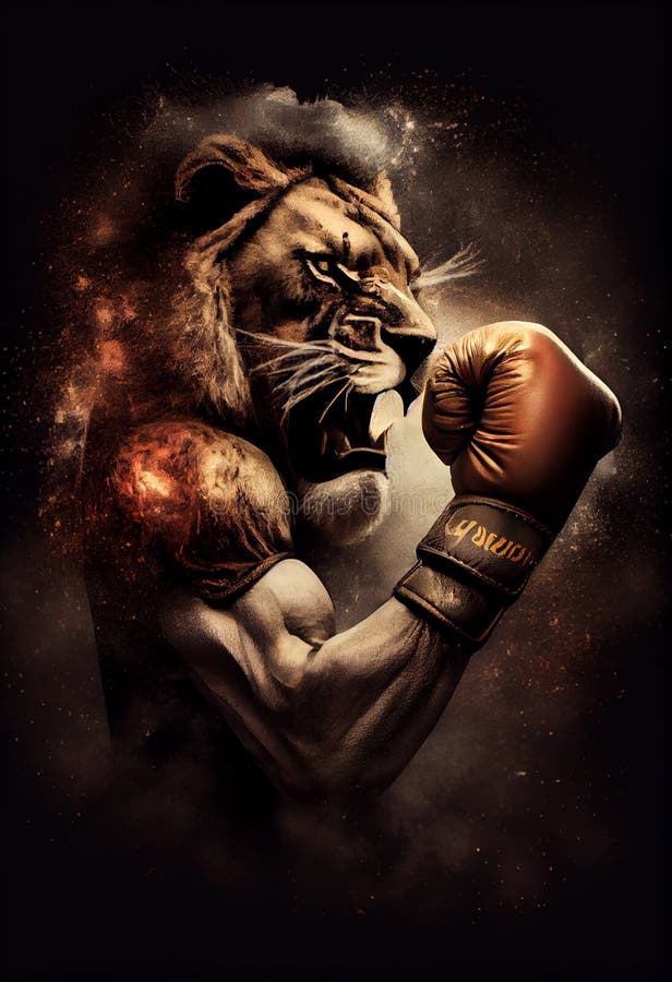 Athletic Lion in Boxing Gloves. AI Generated. Stock Illustration ...