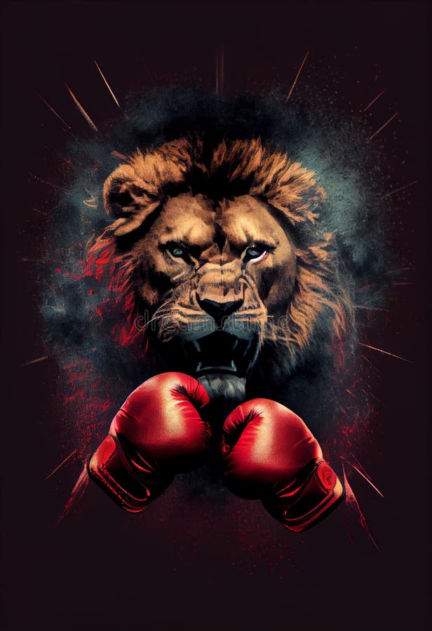 Athletic Lion in Boxing Gloves. AI Generated. Stock Illustration ...