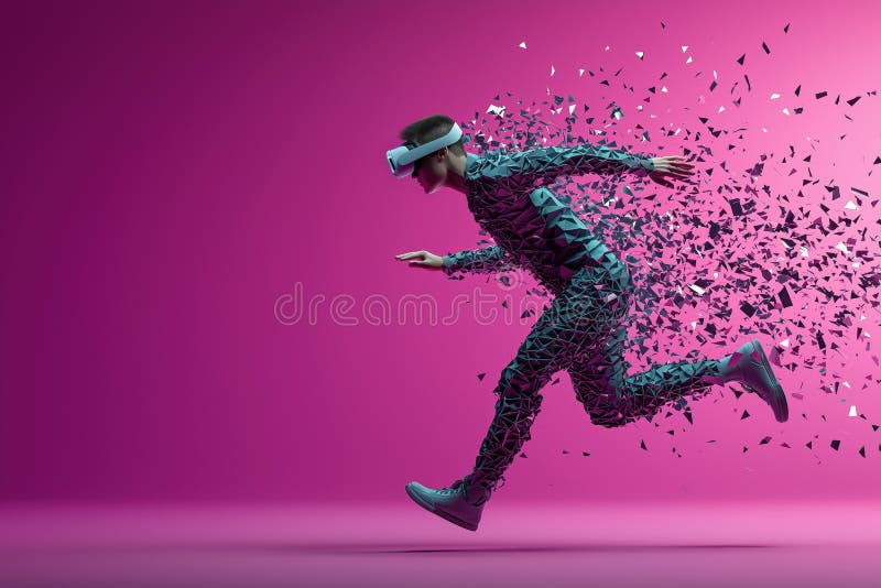 Athletic Male Figure in Motion Visualizing Digital Reality with VR ...