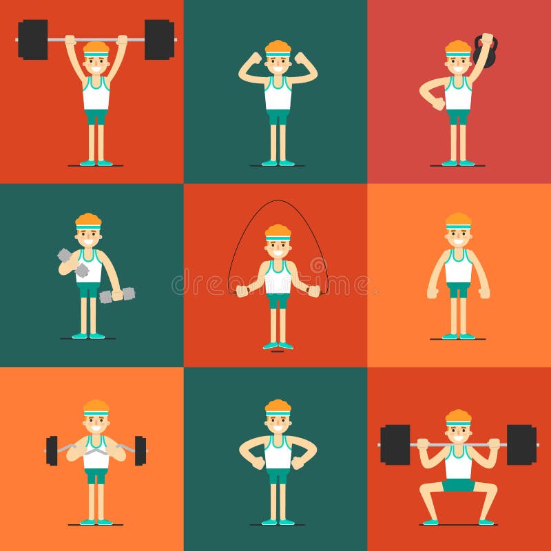 Athletic Man Doing Exercise, Illustration Set Stock Vector ...