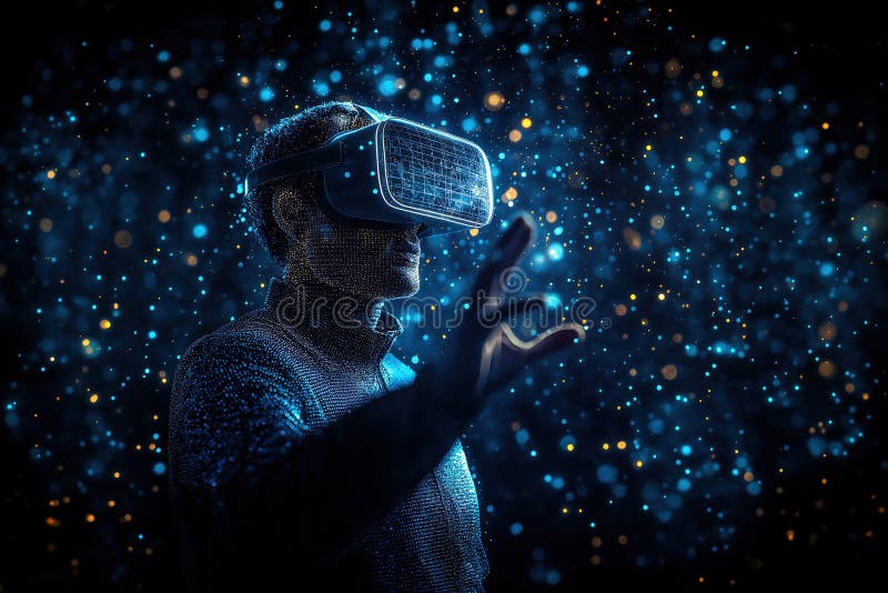 Athletic Man Engaging in Virtual Reality Experience with Dynamic Cyber ...