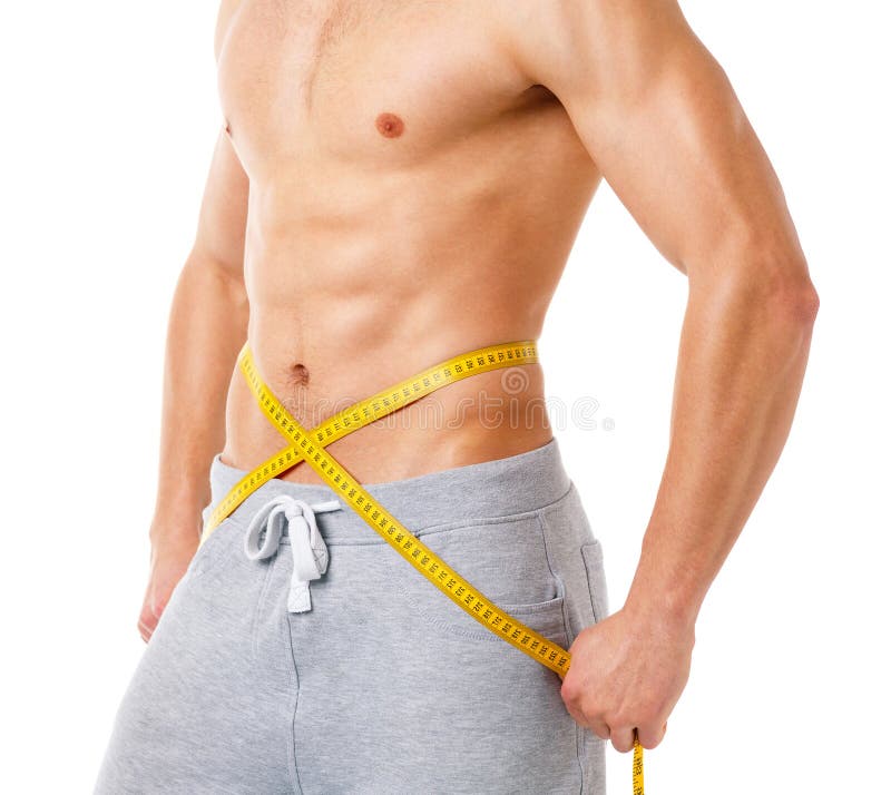 Athletic Man with Measuring Tape on the White Stock Image - Image of ...