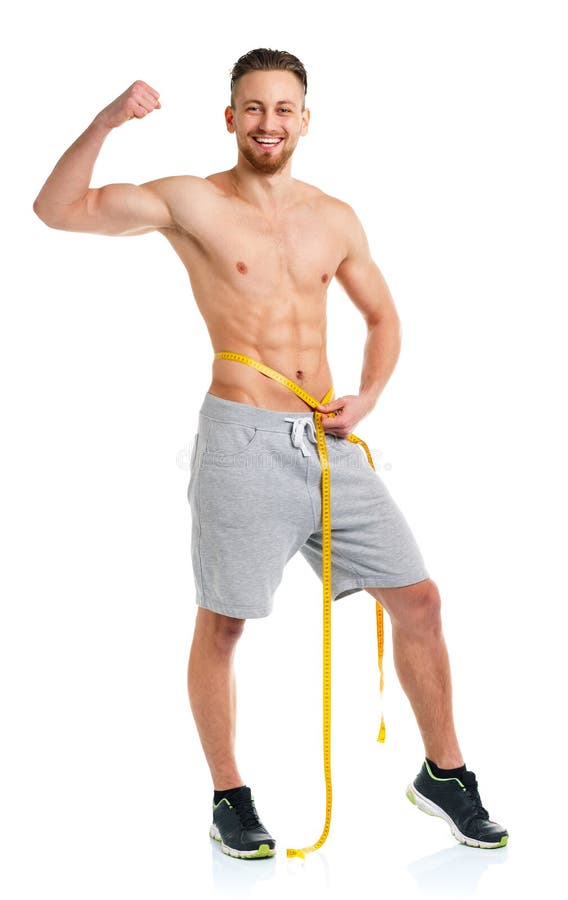 Athletic Man with Measuring Tape on the White Stock Image - Image of ...