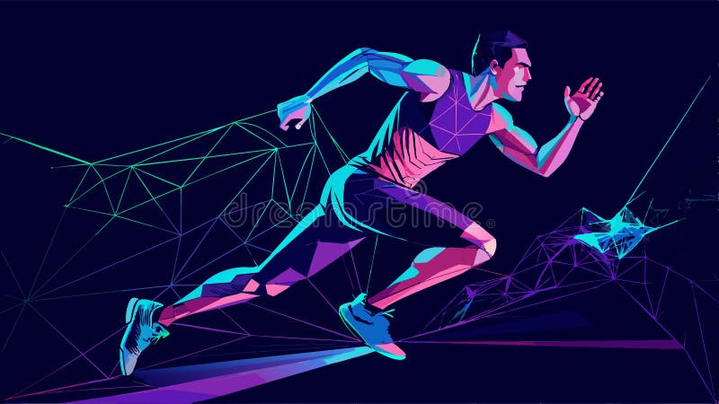 Athletic Man Running. Technology and Sport Concept. Low Poly Wireframe ...