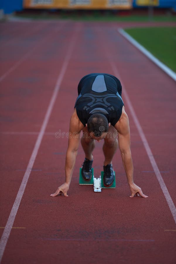 Sprinter Leaving Starting Blocks Running Track Explosive Start Stock ...