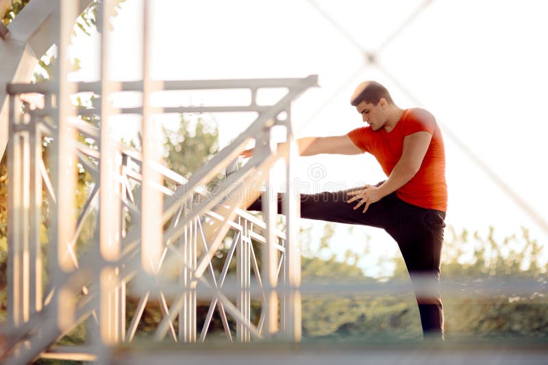 Athletic Man Stretching before Workout Stock Photo - Image of active ...