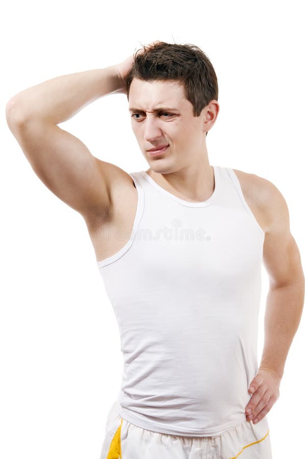 Athletic Man with Thinking Expression White Isola Stock Image - Image ...