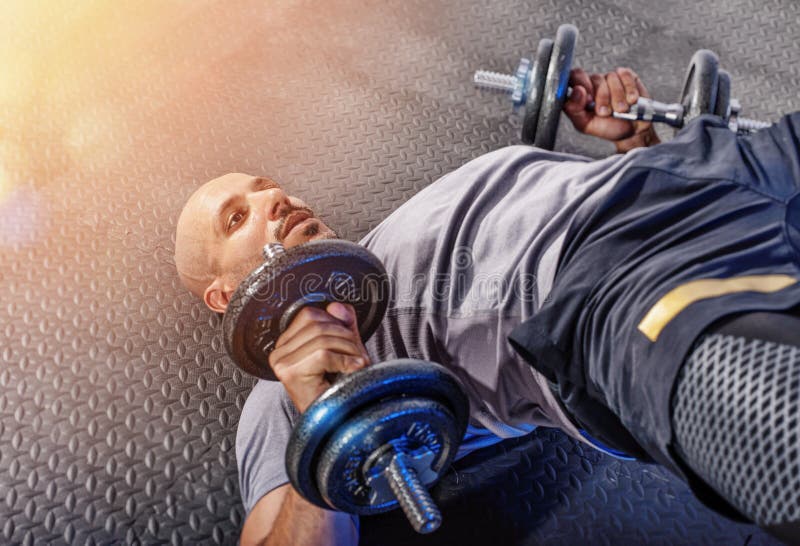 Athletic Man Training Biceps at the Gym Stock Image - Image of athlete ...