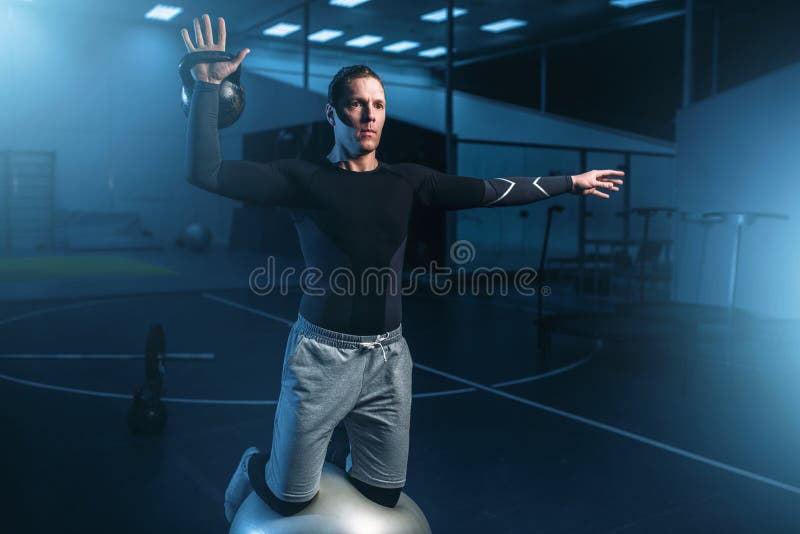 Athletic Man on Training, Workout on Press Stock Photo - Image of ...