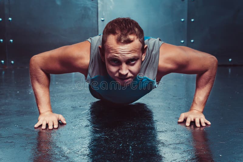 Athletic Man Trains, Pushed Forward Looking. Concept of Health and ...