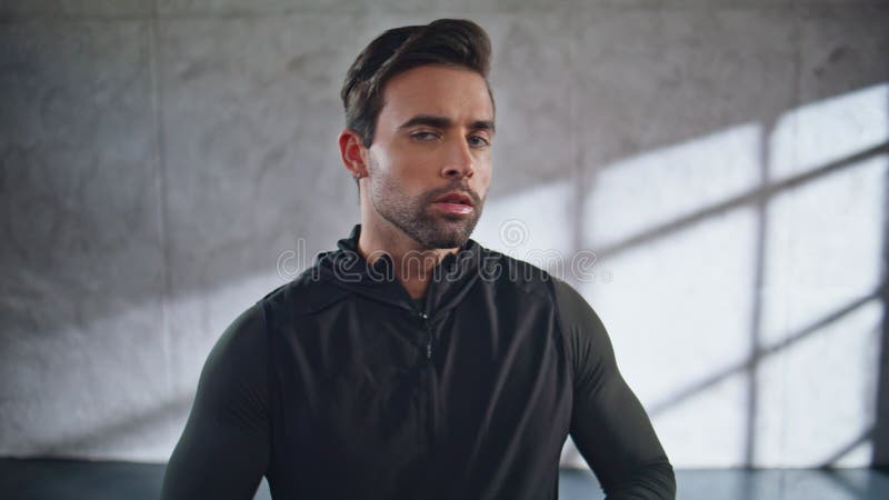 Athletic Man Warming Up Stretching Neck at Studio Portrait. Guy Doing ...