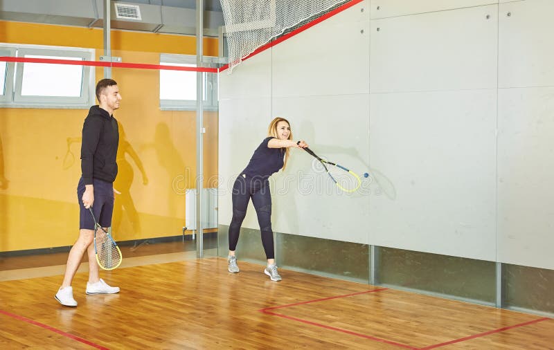 Athletic Man and Woman Playing Squash Stock Image - Image of club ...