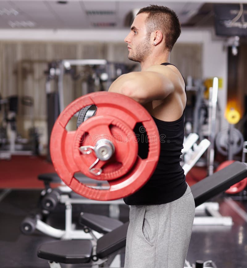 Athletic Man Working with Barbell Stock Photo - Image of muscular ...