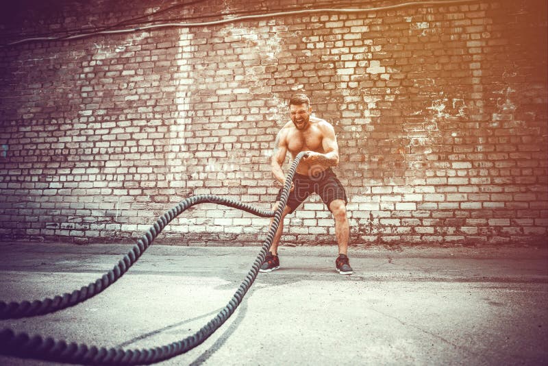 Men with Rope, Functional Training Stock Image - Image of male, battle ...